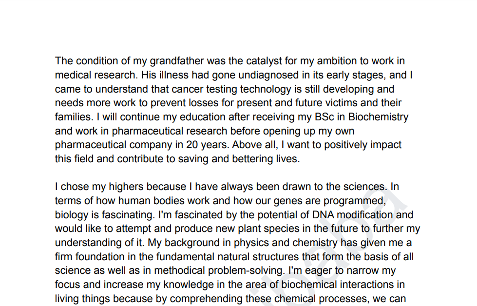 Biochemistry degree personal statement sample - Chongcibaba