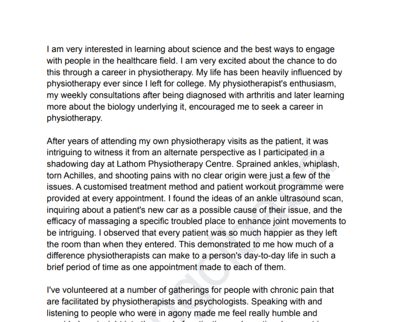 Dpt Doctor Of Physiotherapy Personal Statement Sample Chongcibaba 9666