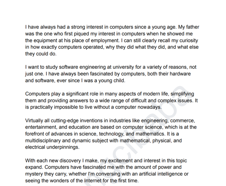 Software Engineering degree personal statement sample - Chongcibaba