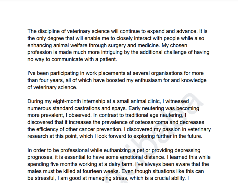 Veterinary Science degree personal statement sample - Chongcibaba